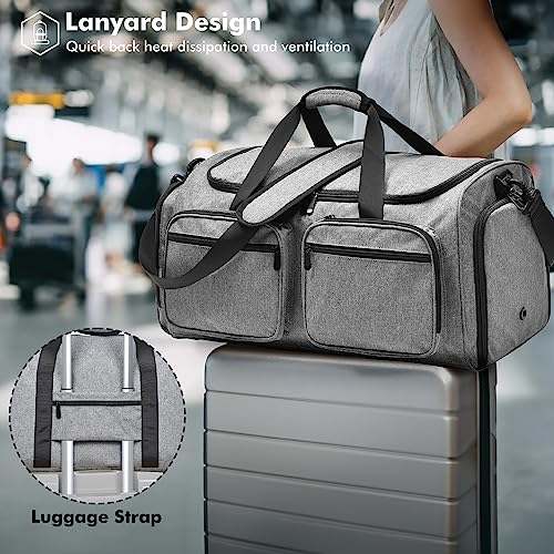 Duffle Bag for Men Travel, Large Duffle Bag Women Travel with Shoe Compartment Carry On Duffel Bag Waterproof 22 inch 50L Grey