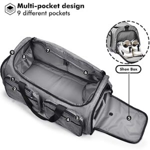 Duffle Bag for Men Travel, Large Duffle Bag Women Travel with Shoe Compartment Carry On Duffel Bag Waterproof 22 inch 50L Grey