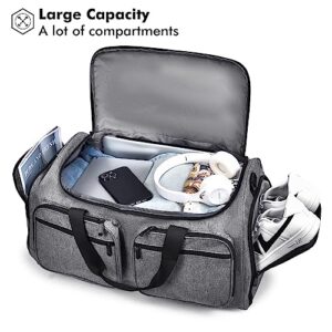 Duffle Bag for Men Travel, Large Duffle Bag Women Travel with Shoe Compartment Carry On Duffel Bag Waterproof 22 inch 50L Grey