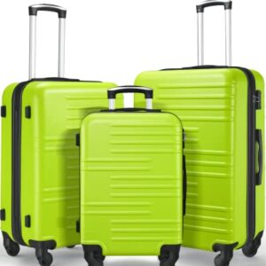 3 Piece Luggage Set Expandable (Only 24" & 28"), Hard Suitcase Set with Spinner Wheels and TSA Lock, Travel Luggage Set (Green Lime)