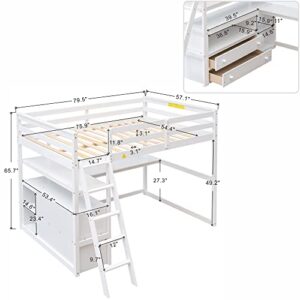 MERITLINE Full Size Loft Bed with Desk and Shelves, Wooden Loft Bed Full with Storage Drawers for Kids Teens Boys Girls,No Box Spring Needed (Full, White)