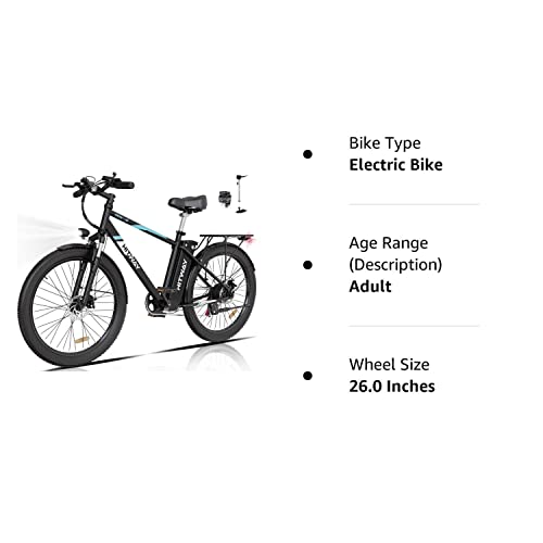 HITWAY Electric Bike for Adults, 750W/48V/14Ah Ebike with Removable Battery, 20MPH/35-75Miles Bicycle 26'×3.0 Fat Tire, Mountain E Men Women, Shimano 7-Speed Transmission, IP54, BLACK, (BK3M)