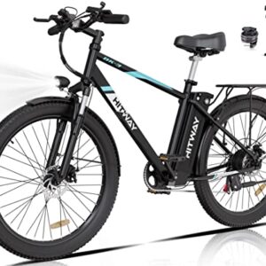 HITWAY Electric Bike for Adults, 750W/48V/14Ah Ebike with Removable Battery, 20MPH/35-75Miles Bicycle 26'×3.0 Fat Tire, Mountain E Men Women, Shimano 7-Speed Transmission, IP54, BLACK, (BK3M)