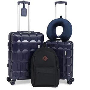 imiomo 2 piece luggage set clearance, travel suitcase with spinner wheels tsa lock, hardshell lightweight suitcase set for men and women (navy, 20/24)