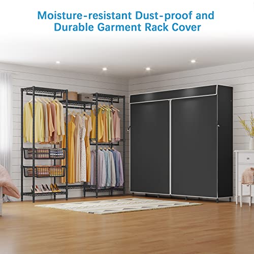 VIPEK V10C Medium Heavy Duty Covered Clothes Rack Portable Bedroom Armoires Closet Rack with Slid Basket, Black Clothing Rack with Black Cover, Adjustable Freestanding Closet Wardrobe, Max Load 750LBS