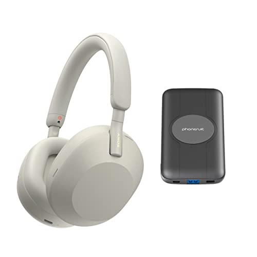 Sony WH-1000XM5 Wireless Noise Canceling Over-Ear Headphones (Silver) with Wireless Headphone Accessory (2 Items)