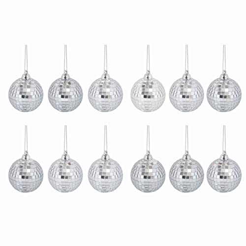 12 Pack Mirror Disco Ball Ornaments, 2.36 inch Small Silver Disco Balls for 70s Disco Party Decoration, Club Home Wedding Decoration, Christmas Tree Ornaments