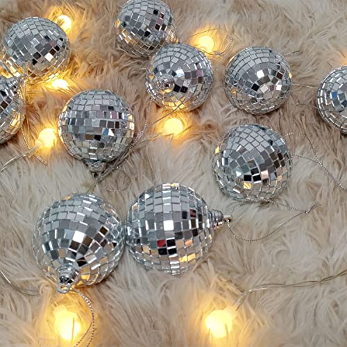 12 Pack Mirror Disco Ball Ornaments, 2.36 inch Small Silver Disco Balls for 70s Disco Party Decoration, Club Home Wedding Decoration, Christmas Tree Ornaments