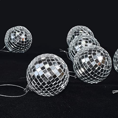 12 Pack Mirror Disco Ball Ornaments, 2.36 inch Small Silver Disco Balls for 70s Disco Party Decoration, Club Home Wedding Decoration, Christmas Tree Ornaments