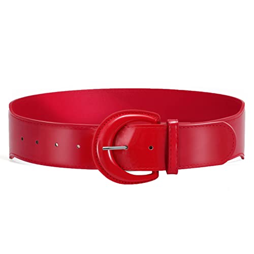 SUOSDEY Women Wide Patent Cinch Leather Belt, Fashion Vintage Costume Waist Belt for Dresses,red belt