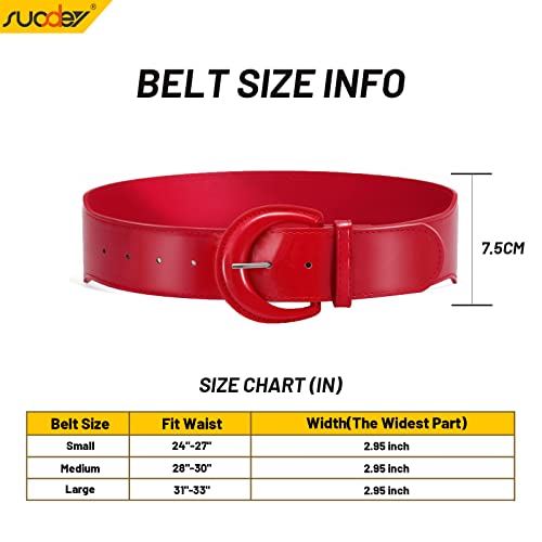 SUOSDEY Women Wide Patent Cinch Leather Belt, Fashion Vintage Costume Waist Belt for Dresses,red belt