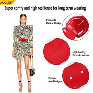 SUOSDEY Women Wide Patent Cinch Leather Belt, Fashion Vintage Costume Waist Belt for Dresses,red belt