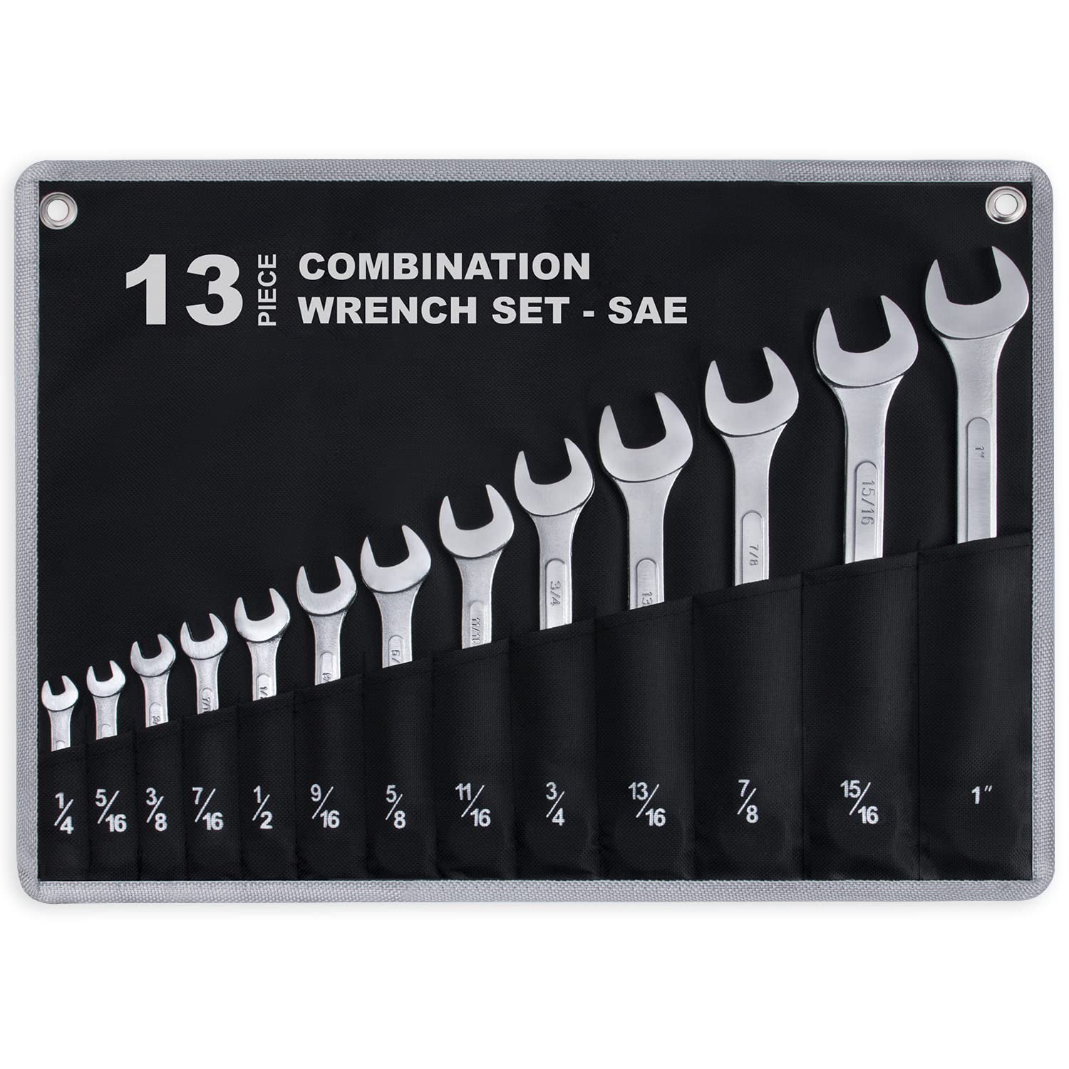 13-Piece Complete SAE Combination Wrench Set in Roll-up Pouch, No Skipped Inch Sizes from 1/4” to 1” | Best Value Wrench Set, Ideal for General Household, Garage, Workshop, Auto Repairs, Emergency