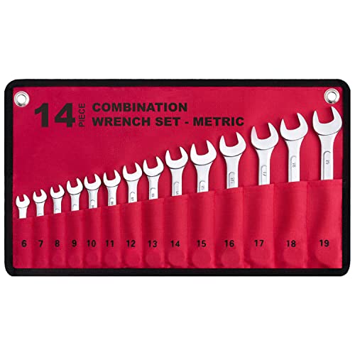 14-Piece Essential Metric Combination Wrench Set in Roll-up Pouch, No Skipped Metric Sizes 6mm - 19mm | Best Value Wrench Set, Ideal for General Household, Garage, Workshop, Auto Repairs, Emergency