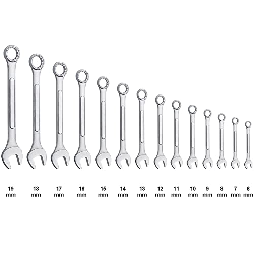 14-Piece Essential Metric Combination Wrench Set in Roll-up Pouch, No Skipped Metric Sizes 6mm - 19mm | Best Value Wrench Set, Ideal for General Household, Garage, Workshop, Auto Repairs, Emergency