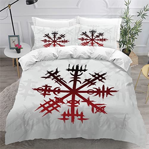 Quilt Cover Twin Size Runes, Symbols 3D Bedding Sets Viking, Nordic Duvet Cover Breathable Hypoallergenic Stain Wrinkle Resistant Microfiber with Zipper Closure,beding Set with 2 Pillowcase