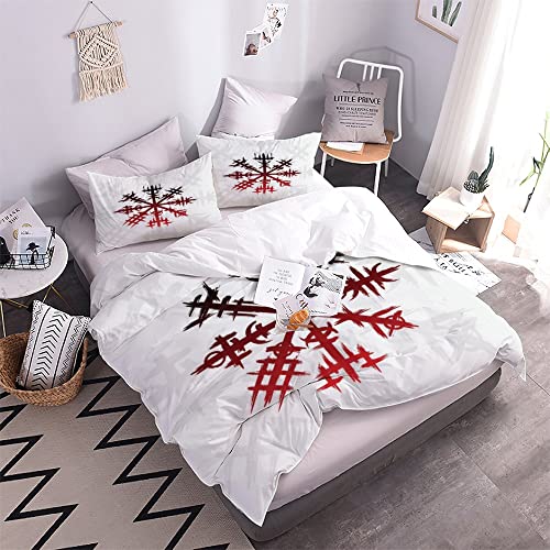 Quilt Cover Twin Size Runes, Symbols 3D Bedding Sets Viking, Nordic Duvet Cover Breathable Hypoallergenic Stain Wrinkle Resistant Microfiber with Zipper Closure,beding Set with 2 Pillowcase