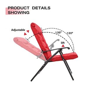 SUNCROWN 3-Piece Outdoor Furniture Patio Padded Folding Chair Set Patio Bistro Set Foldable Adjustable Reclining Lounge Chair with Coffee Table, Red