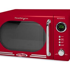 Nostalgia Retro Compact Countertop Microwave Oven, 0.7 Cu. Ft. 700-Watts with LED Digital Display, Child Lock, Red & WK17RR Retro Stainless Steel Electric Water Kettle, Holds 1.7 Liters, retro red