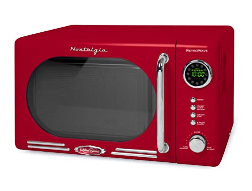 Nostalgia Retro Compact Countertop Microwave Oven, 0.7 Cu. Ft. 700-Watts with LED Digital Display, Child Lock, Red & WK17RR Retro Stainless Steel Electric Water Kettle, Holds 1.7 Liters, retro red