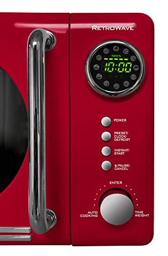 Nostalgia Retro Compact Countertop Microwave Oven, 0.7 Cu. Ft. 700-Watts with LED Digital Display, Child Lock, Red & WK17RR Retro Stainless Steel Electric Water Kettle, Holds 1.7 Liters, retro red