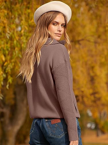 ANRABESS Quarter Zip Sweaters for Women Long Sleeve Casual Collared V Neck Knit Zipper Loose Fit Solid Pullover Jumper 2023 Fall Winter Fashion Clothes with Pockets 780doukou-S