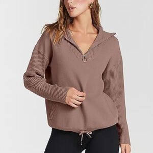 ANRABESS Quarter Zip Sweaters for Women Long Sleeve Casual Collared V Neck Knit Zipper Loose Fit Solid Pullover Jumper 2023 Fall Winter Fashion Clothes with Pockets 780doukou-S