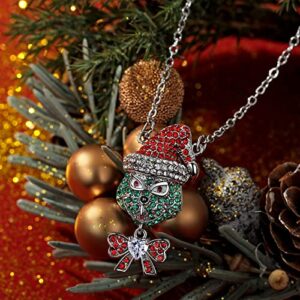 Dckazz Christmas Necklace for Women Grinch Bow Necklace Xmas Christmas Gift Holiday Jewelry for Christmas New Year Party Accessories