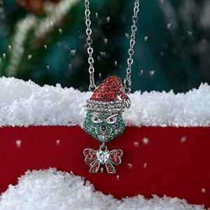 Dckazz Christmas Necklace for Women Grinch Bow Necklace Xmas Christmas Gift Holiday Jewelry for Christmas New Year Party Accessories