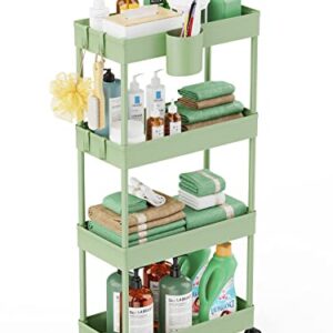 LEHOM Slim Rolling Storage Cart - 4 Tiers Bathroom Organizer Utility Cart Slide Out Storage Shelves Mobile Shelving Unit for Kitchen, Bedroom, Office, Laundry Room, Small Narrow Spaces, Green