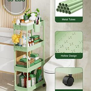 LEHOM Slim Rolling Storage Cart - 4 Tiers Bathroom Organizer Utility Cart Slide Out Storage Shelves Mobile Shelving Unit for Kitchen, Bedroom, Office, Laundry Room, Small Narrow Spaces, Green