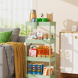 LEHOM Slim Rolling Storage Cart - 4 Tiers Bathroom Organizer Utility Cart Slide Out Storage Shelves Mobile Shelving Unit for Kitchen, Bedroom, Office, Laundry Room, Small Narrow Spaces, Green