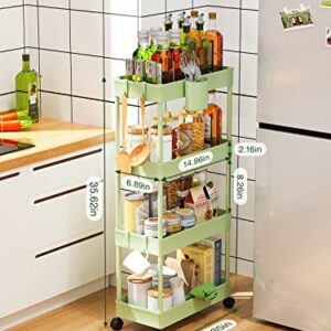 LEHOM Slim Rolling Storage Cart - 4 Tiers Bathroom Organizer Utility Cart Slide Out Storage Shelves Mobile Shelving Unit for Kitchen, Bedroom, Office, Laundry Room, Small Narrow Spaces, Green