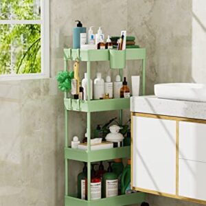 LEHOM Slim Rolling Storage Cart - 4 Tiers Bathroom Organizer Utility Cart Slide Out Storage Shelves Mobile Shelving Unit for Kitchen, Bedroom, Office, Laundry Room, Small Narrow Spaces, Green