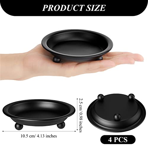 4 Pieces Matte Black Iron Candle Plate Decorative Saucer Style Candle Holder Tray Metal Pedestal Candle Stand for Christmas Table Centerpiece Wedding Party Spa Decoration Pillar Candles 4.13 Inches