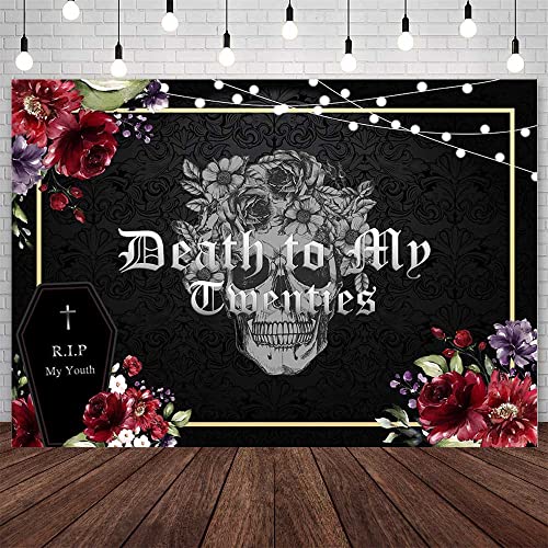 SENDY 7x5ft Death to My Twenties Backdrop RIP to My 20s Birthday Photography Background Burgundy Rose Gothic Skull Tombstone Thirties Birthday Party Decorations Banner Photo Studio Props