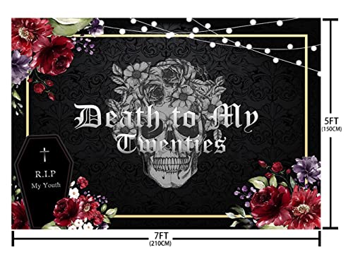 SENDY 7x5ft Death to My Twenties Backdrop RIP to My 20s Birthday Photography Background Burgundy Rose Gothic Skull Tombstone Thirties Birthday Party Decorations Banner Photo Studio Props