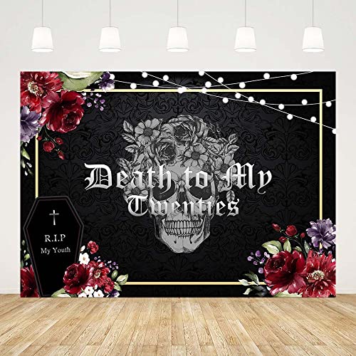 SENDY 7x5ft Death to My Twenties Backdrop RIP to My 20s Birthday Photography Background Burgundy Rose Gothic Skull Tombstone Thirties Birthday Party Decorations Banner Photo Studio Props