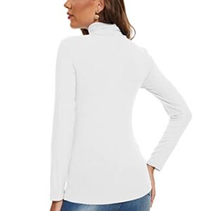 Tight Long Sleeve Shirts for Women,Turtleneck Sweater Women Long Sleeve Henley Ribbed Thermal Undershirt Slim Fit Basic Layering Aesthetic Long Underwear Tops Women White M