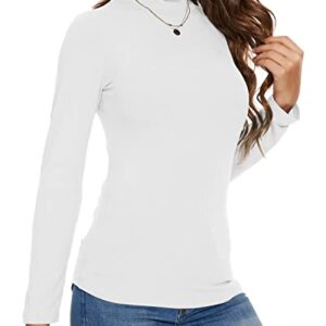 Tight Long Sleeve Shirts for Women,Turtleneck Sweater Women Long Sleeve Henley Ribbed Thermal Undershirt Slim Fit Basic Layering Aesthetic Long Underwear Tops Women White M