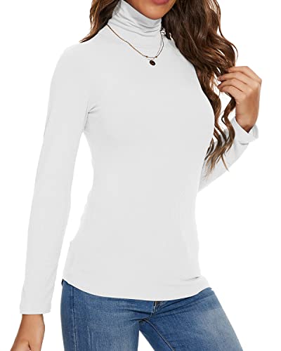 Tight Long Sleeve Shirts for Women,Turtleneck Sweater Women Long Sleeve Henley Ribbed Thermal Undershirt Slim Fit Basic Layering Aesthetic Long Underwear Tops Women White M