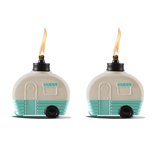 TIKI Brand 2-Pack Blue Camper Tabletop Torch, Outdoor torches for patio and backyard, 5.7 Inch, Blue, 1122122