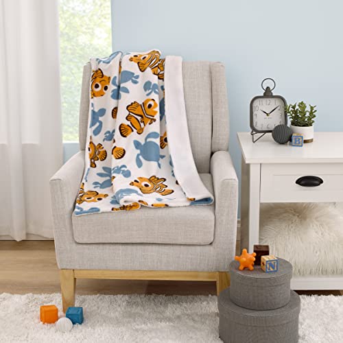 Disney Finding Nemo Orange, Teal, and White Sea Turtles Super Soft Sherpa Baby Blanket