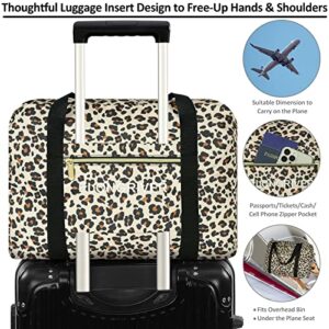 Gym Bag for Women, Travel Duffel Bag, Tote Bag,Weekender bag,For Spirit Airlines Personal Item Bag 18x14x8,Foldable Carry on Luggage for Women - Leopard Print