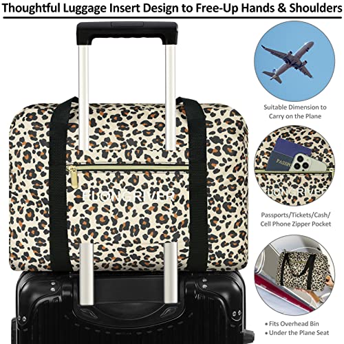 Gym Bag for Women, Travel Duffel Bag, Tote Bag,Weekender bag,For Spirit Airlines Personal Item Bag 18x14x8,Foldable Carry on Luggage for Women - Leopard Print