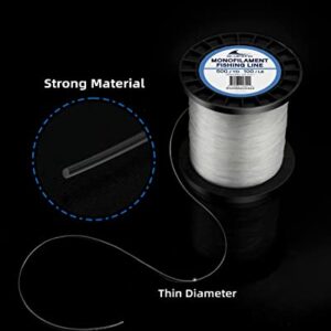 BLUEWING Monofilament Fishing Line Clear Invisible Thin Diameter Fishing String Mono Fishing Line, Dia.0.9mm*500YD*100LB