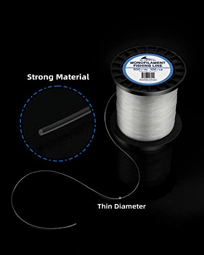 BLUEWING Monofilament Fishing Line Clear Invisible Thin Diameter Fishing String Mono Fishing Line, Dia.0.9mm*500YD*100LB