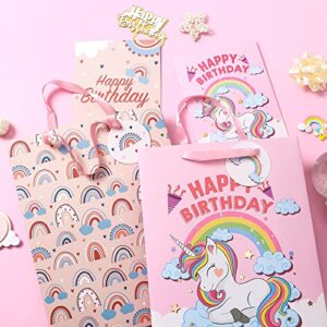 WRAPAHOLIC 13" Large Birthday Gift Bags with Card and Tissue Paper - 2 Pack for Kids Girl Birthday, Gift Wrap