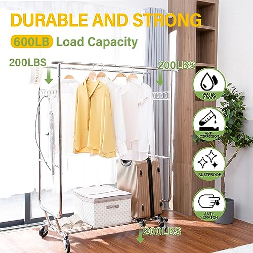 BIEAMA Clothing Garment Rack, Capacity 600 lbs Double Rod, Heavy Duty Coat Rack, Chrome - Upgrade