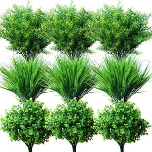 yxyqr 18pcs outdoor artificial flowers plants uv resistant bulk fake bushes grass mums outside faux plastic greenery shrubs arrangement for front porch window box planter hanging basket garden wedding